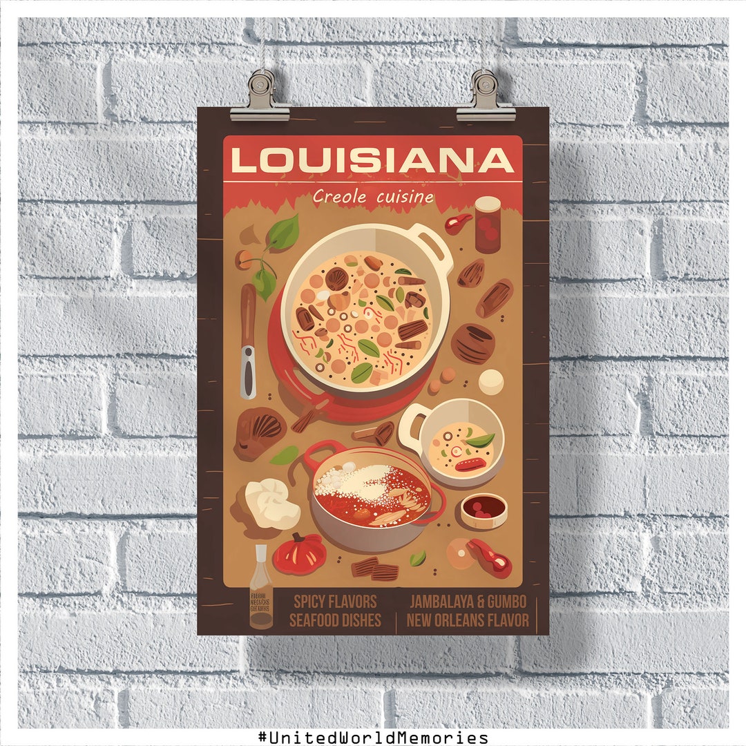 Louisiana Travel Poster, Creole Cuisine Poster, Louisiana Vintage ...