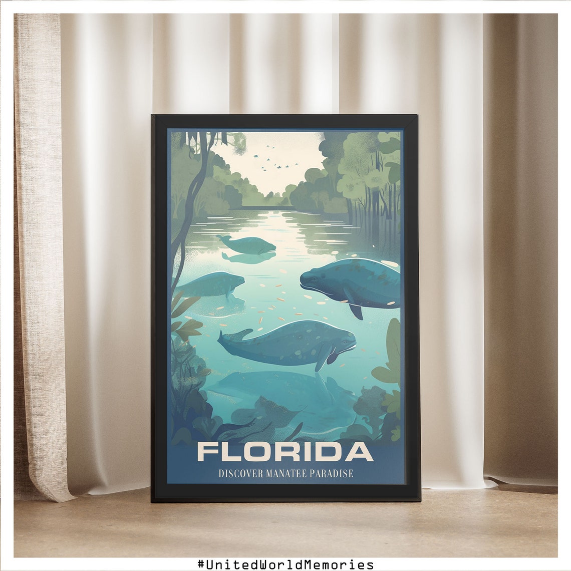 Florida Travel Poster, Florida Manatee Poster, Florida Vintage Poster ...