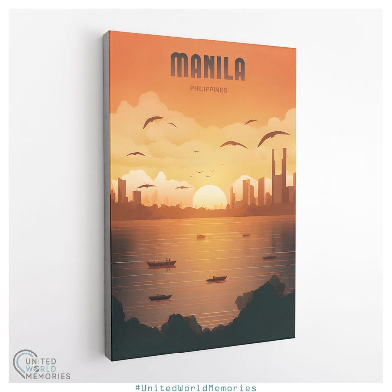 Manila Minimalist Sunset Poster, Manila Travel Print, Philippines Retro ...