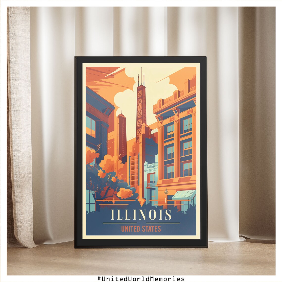 Illinois Travel Poster, Illinois Poster, Illinois Vintage Poster, Wall ...