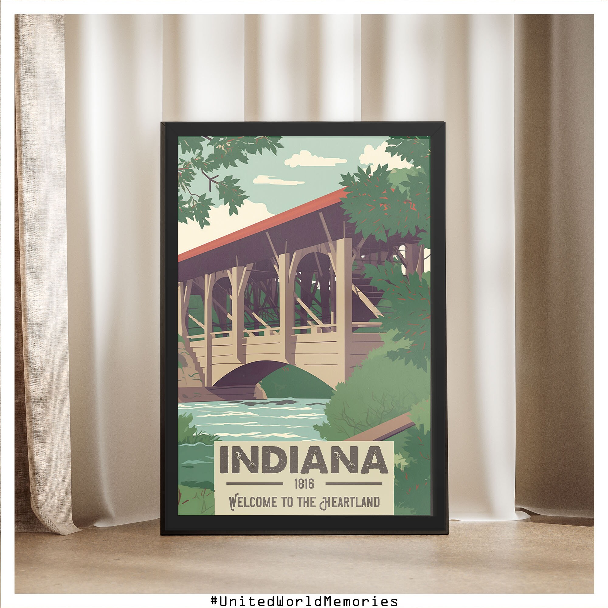 Indiana Travel Poster, Indiana Poster, Indiana Vintage Poster, Wall ...