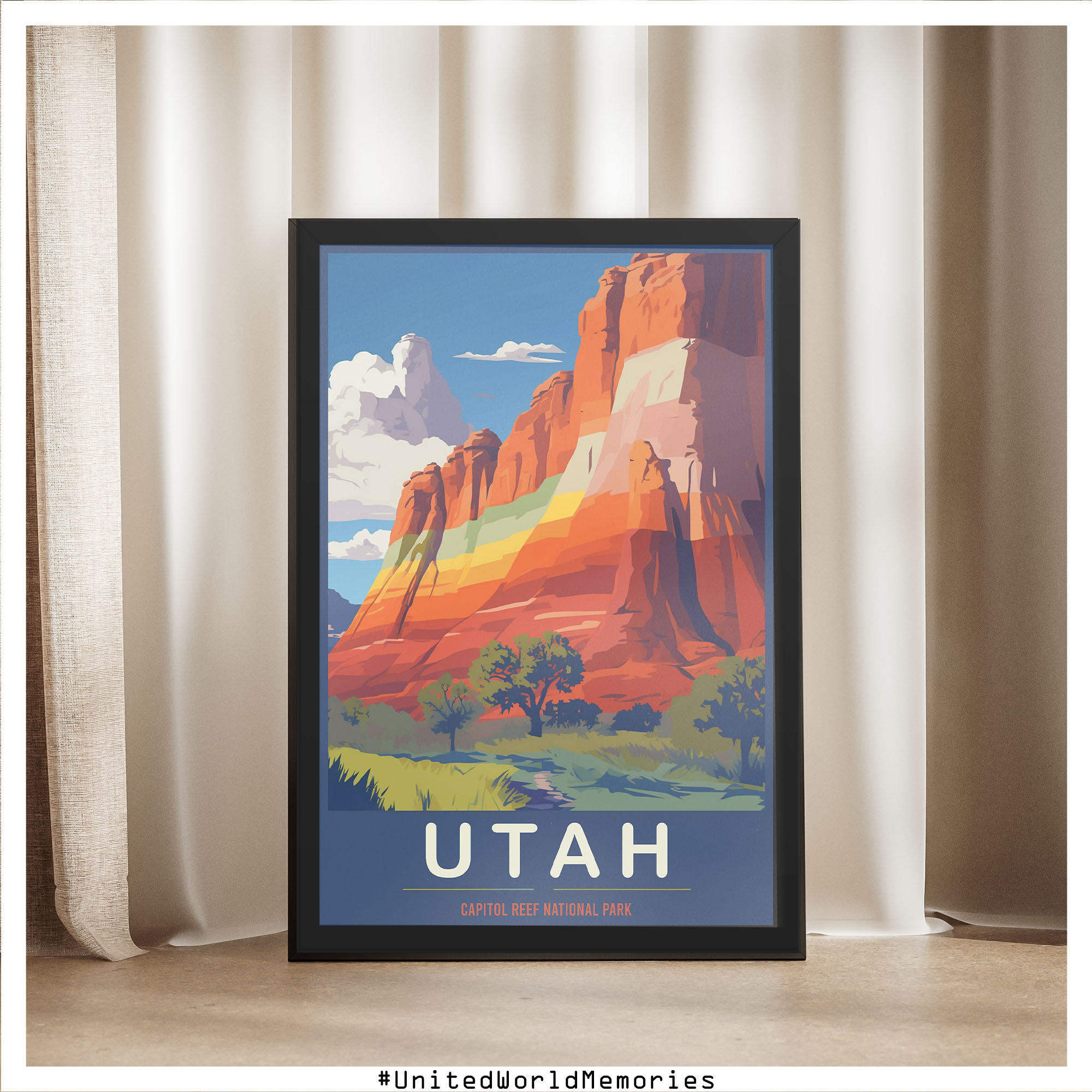 Utah Travel Poster, Capitol Reef National Park Poster, Utah Vintage ...