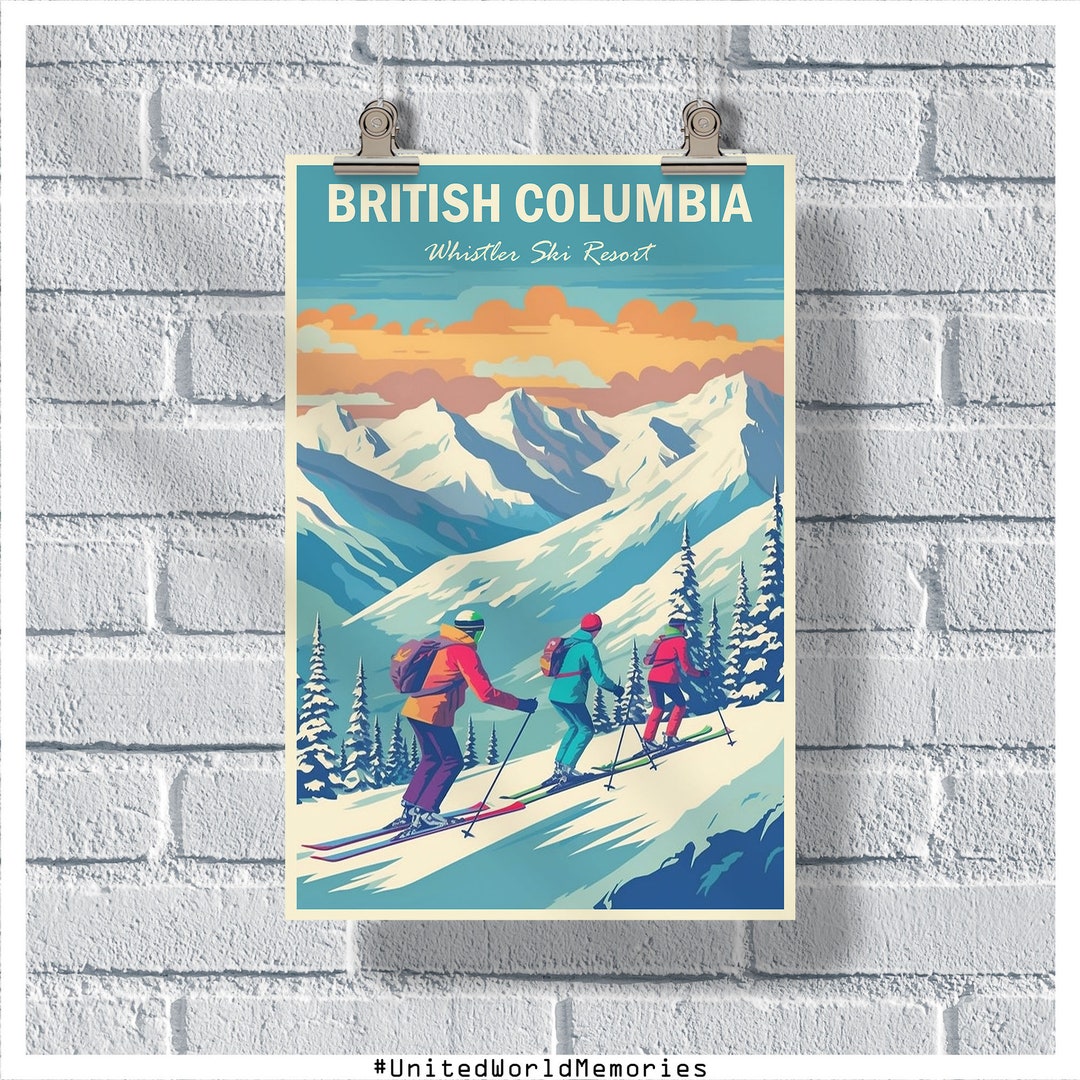 British Columbia Travel Poster, Whistler Ski Resort Poster, Canada ...