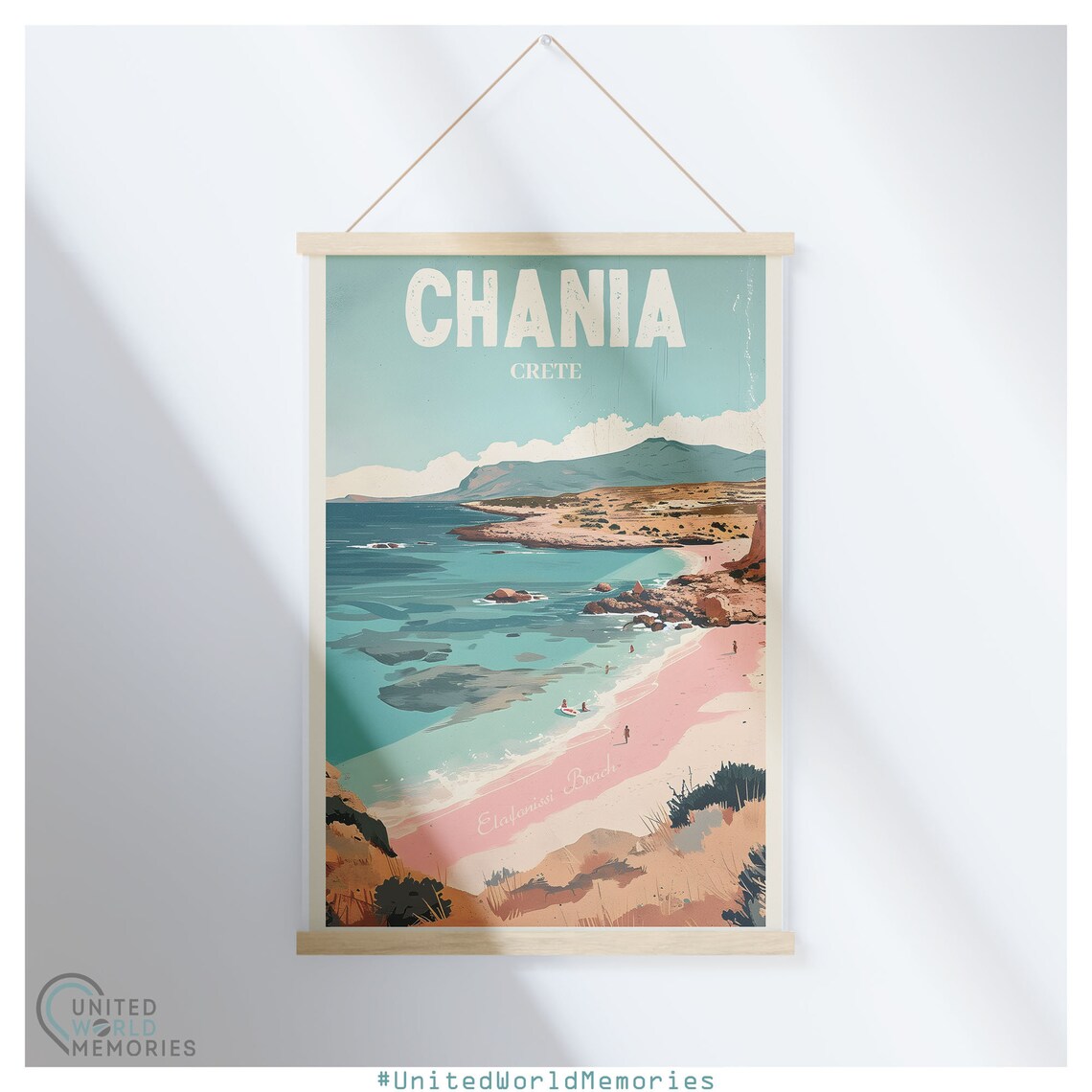 Chania Elafonissi Beach Poster, Crete Print, Greece Retro Wall Art ...