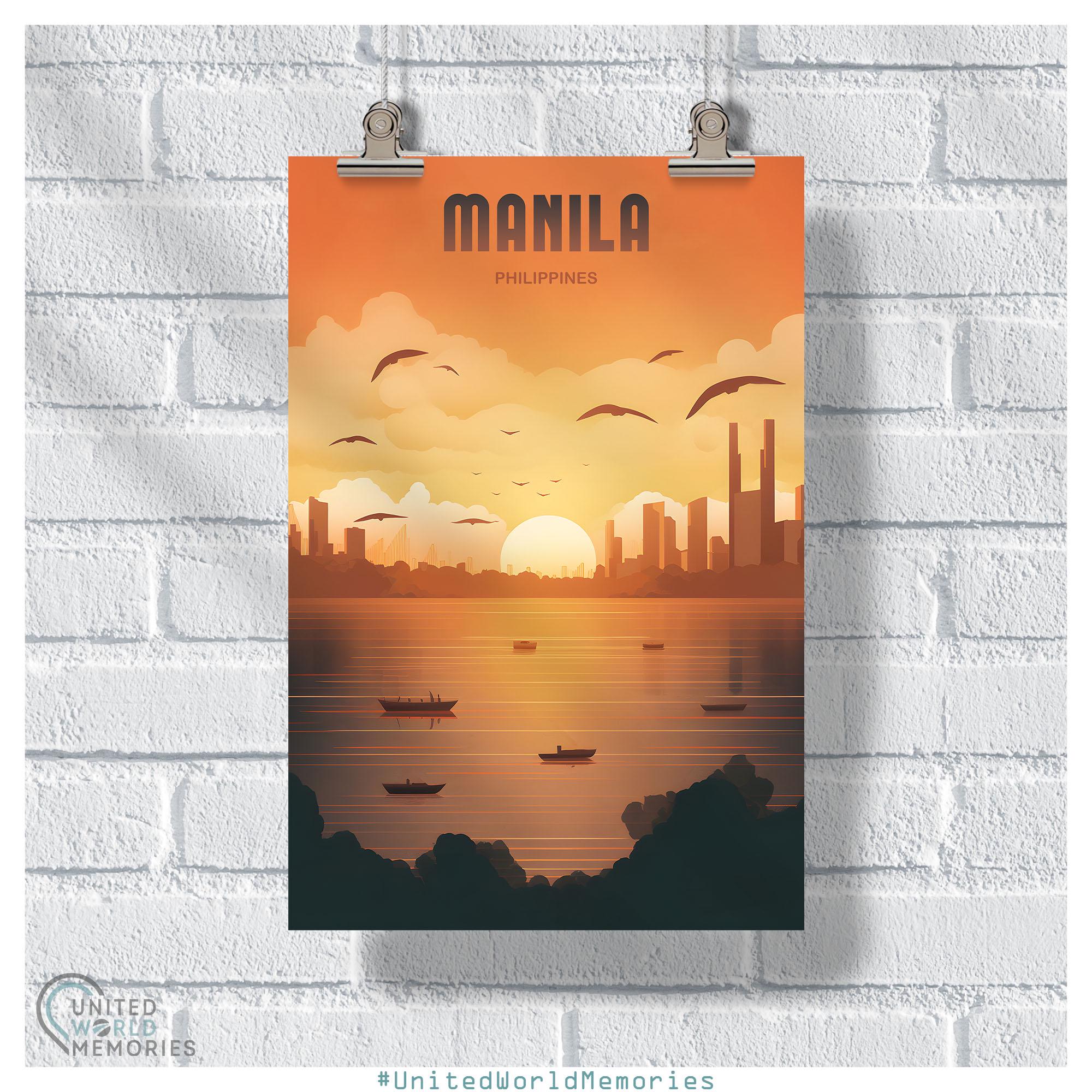 Manila Minimalist Sunset Poster, Manila Travel Print, Philippines Retro ...