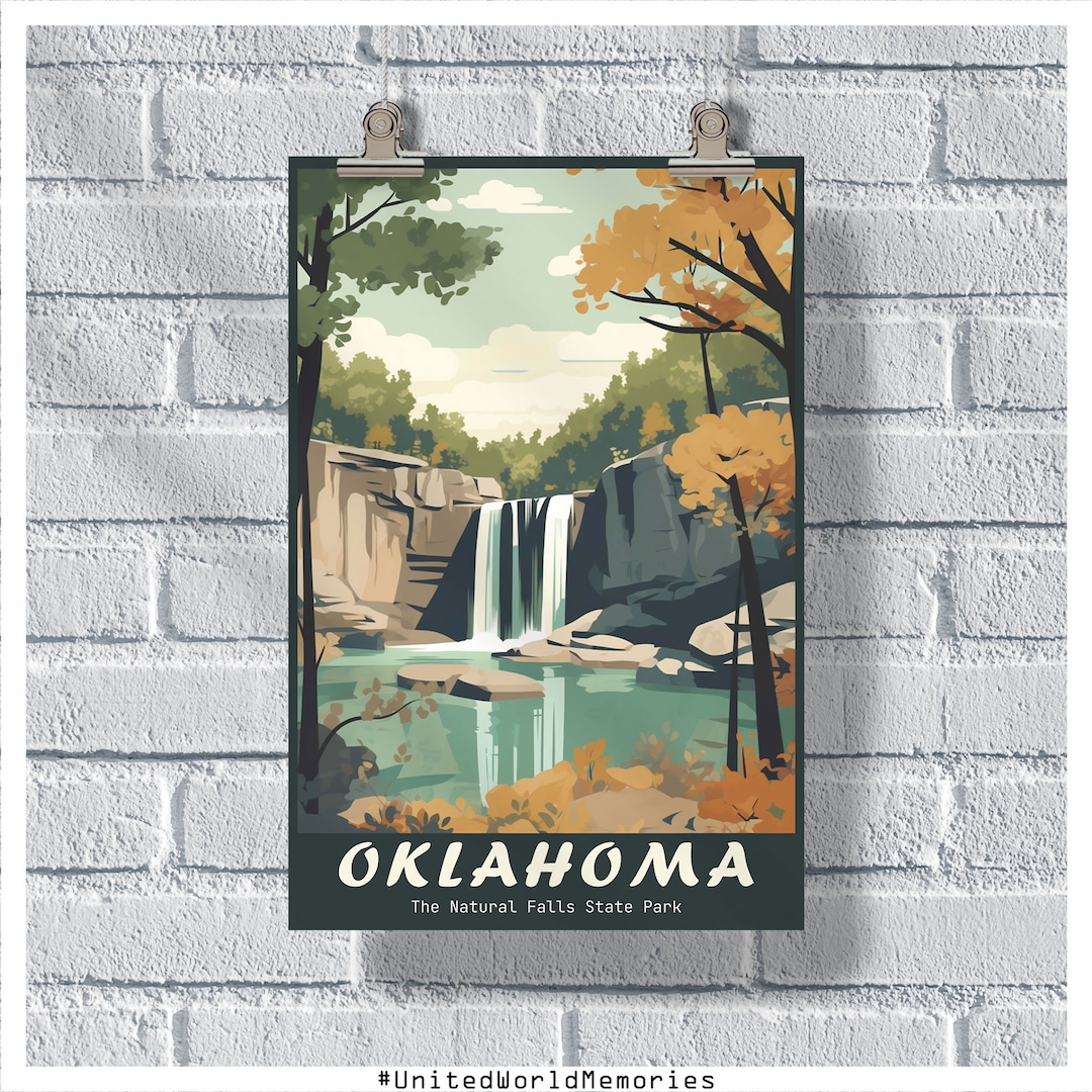 Oklahoma Travel Poster, the Natural Falls State Park Poster, Oklahoma ...