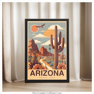 Arizona Travel Poster, Saguaro Cactus Poster, Arizona Vintage Poster ...