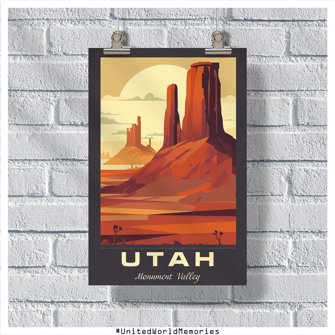 Utah Travel Poster, Monument Valley Poster, Utah Vintage Poster, Wall ...
