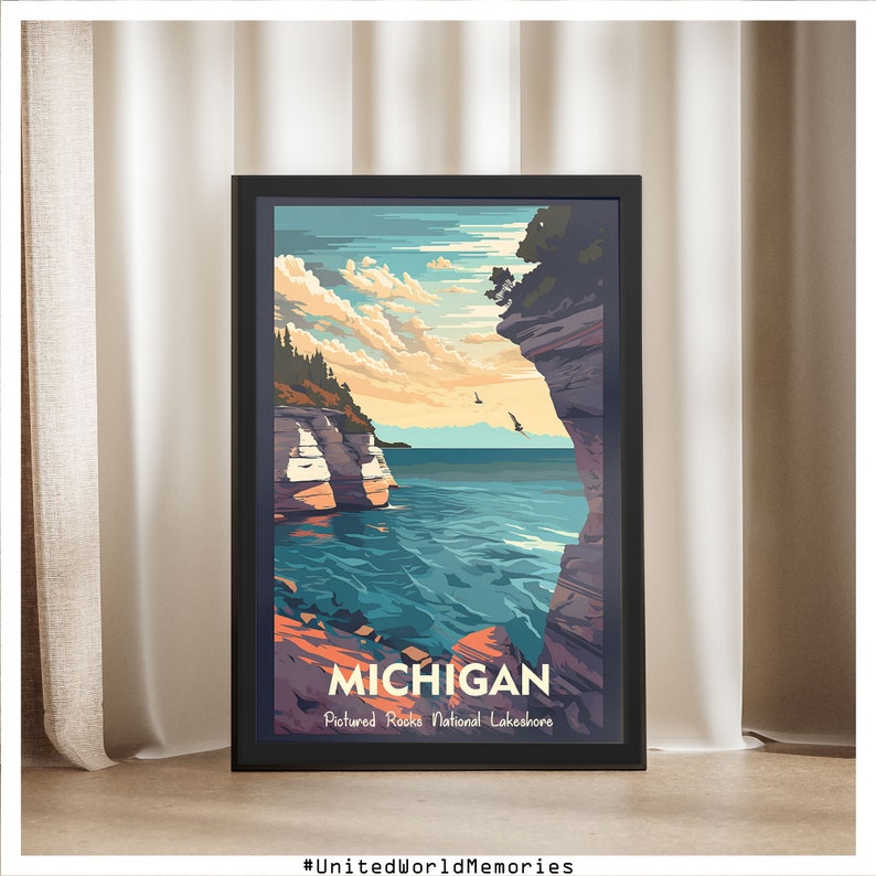Michigan Travel Poster, Pictured Rocks National Lakeshore Poster ...
