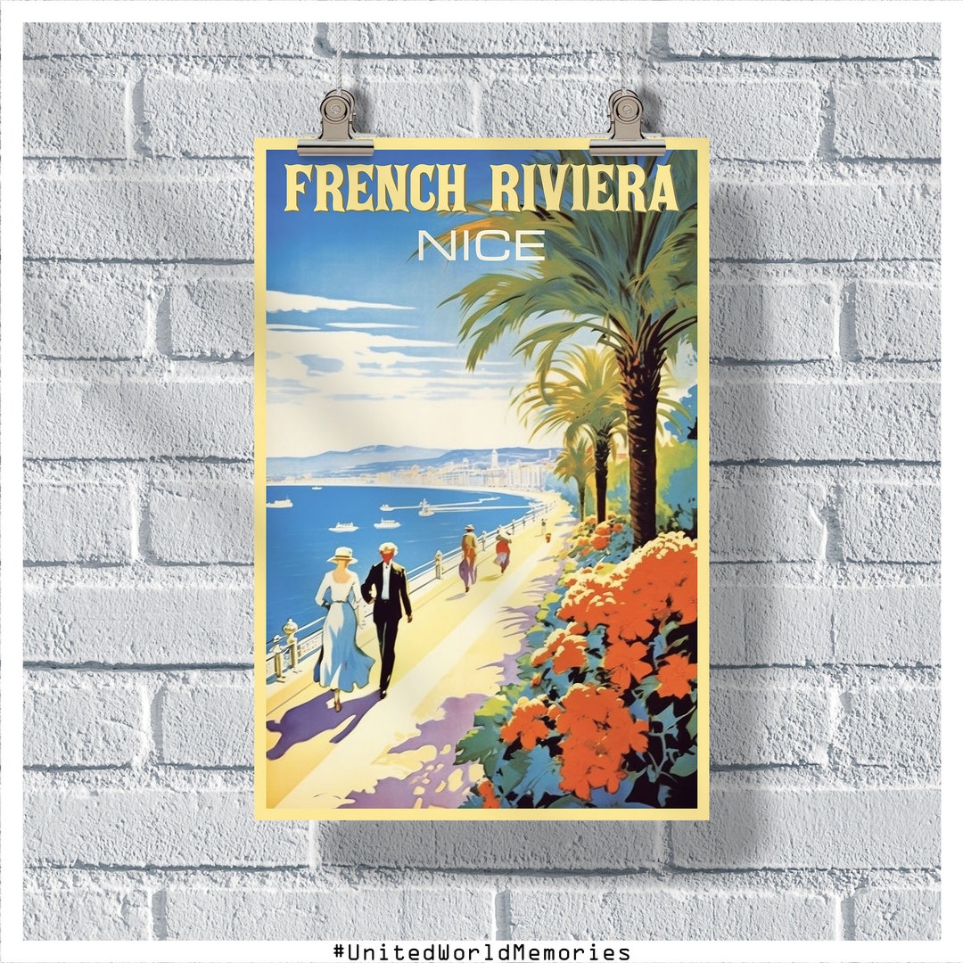French Riviera Travel Poster, Nice Promenade Des Anglais Poster, France ...