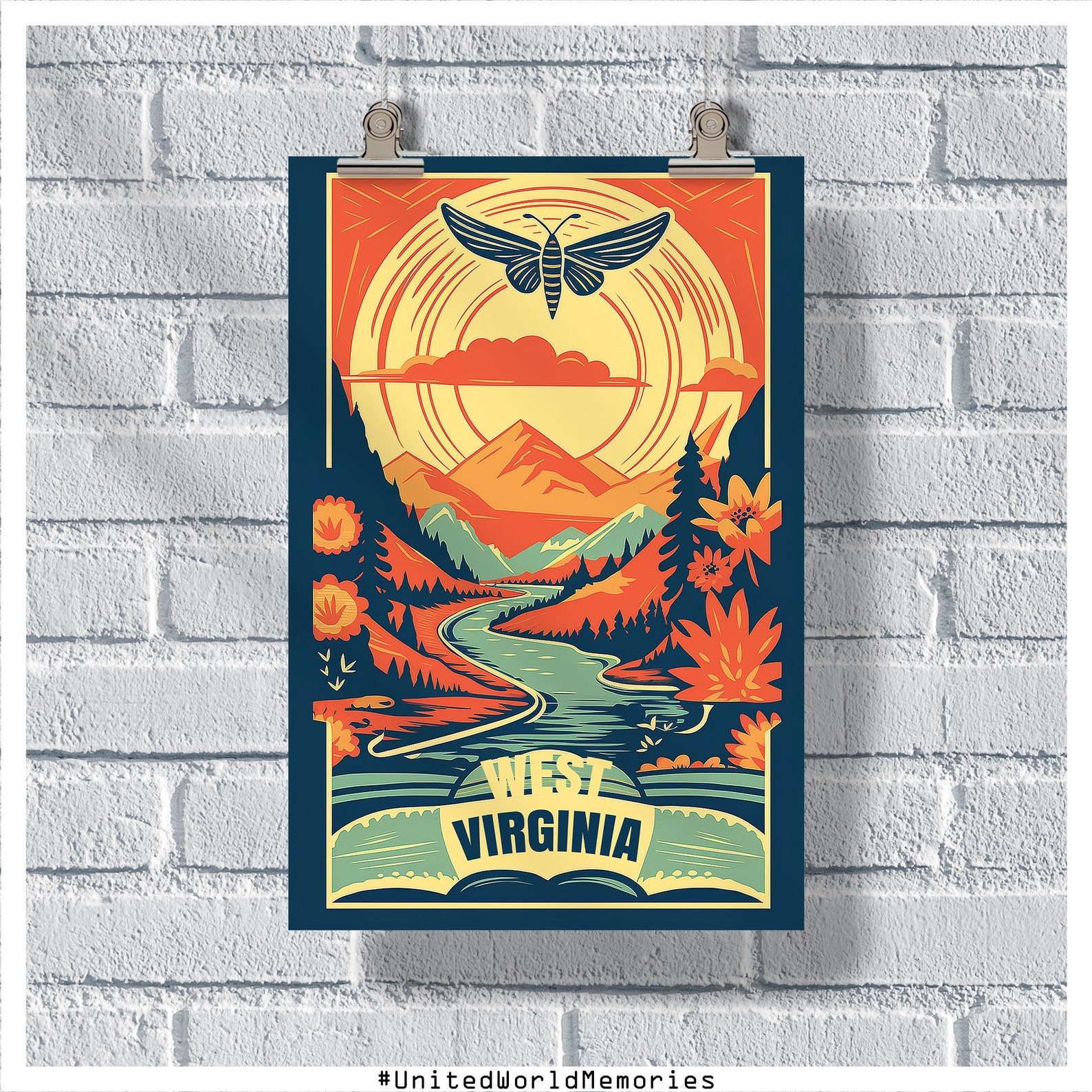 West Virginia Travel Poster, West Virginia Bee Poster, West Virginia ...