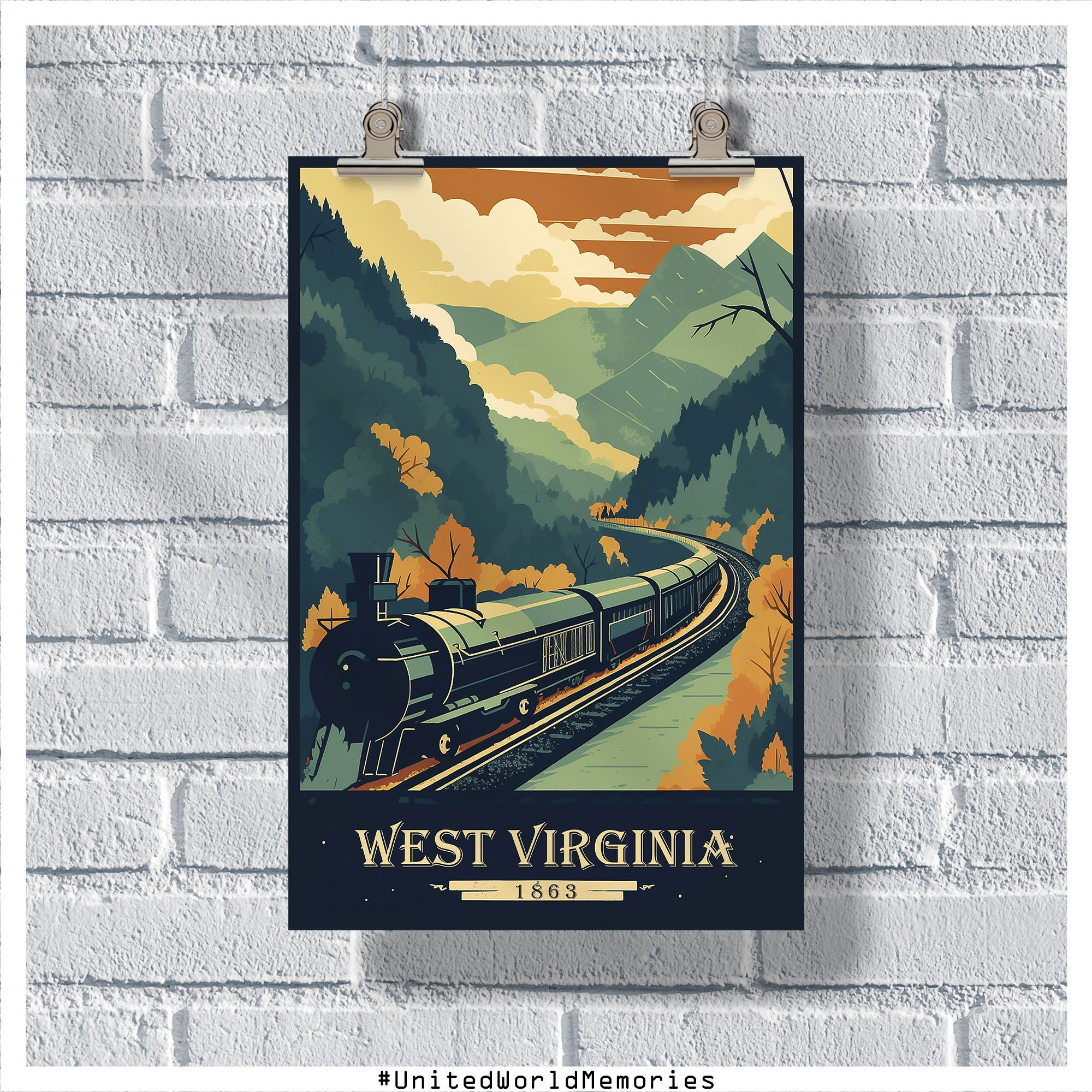 West Virginia Travel Poster, West Virginia Train Poster, West Virginia ...