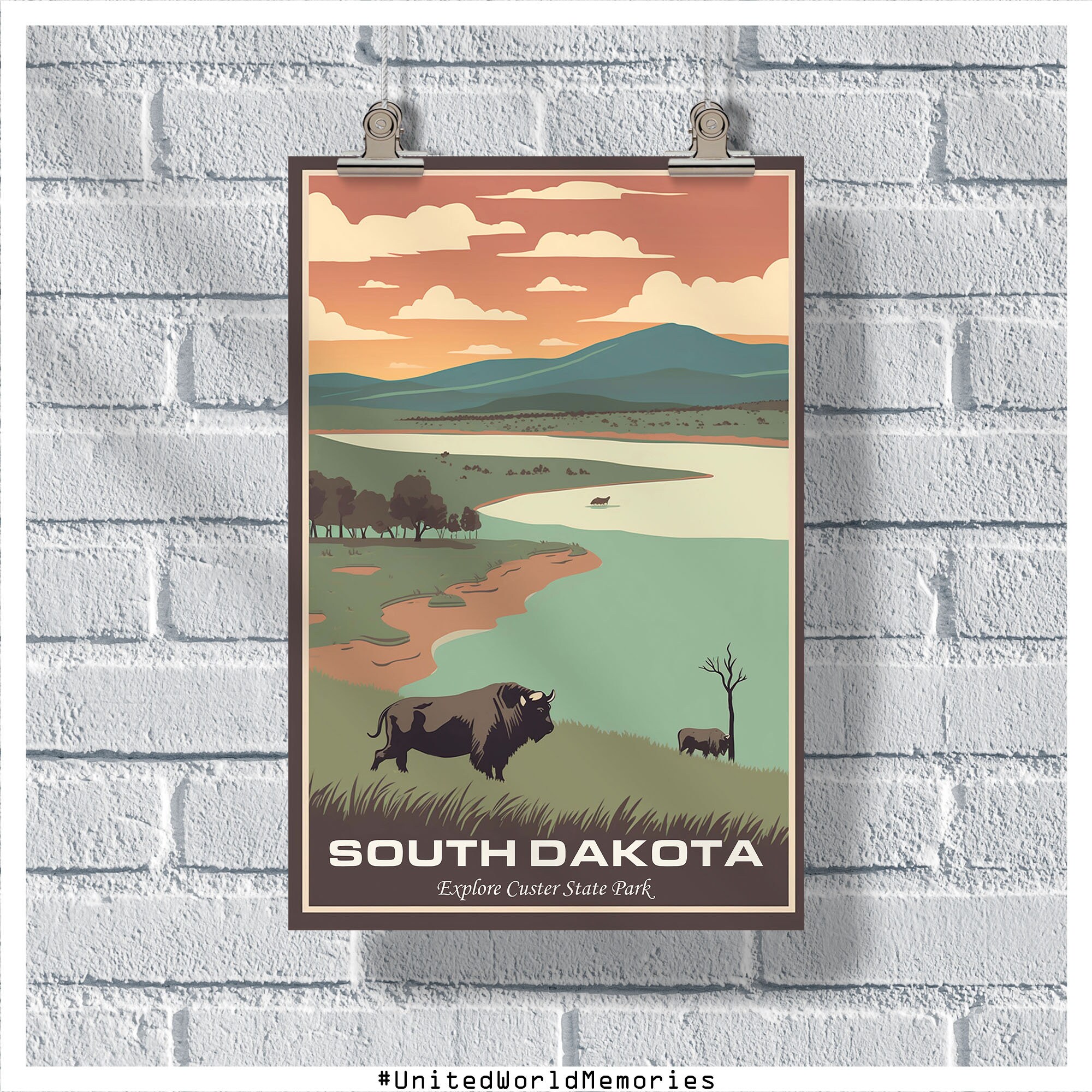 South Dakota Travel Poster, Custer State Park Poster, SD Poster, Wall ...