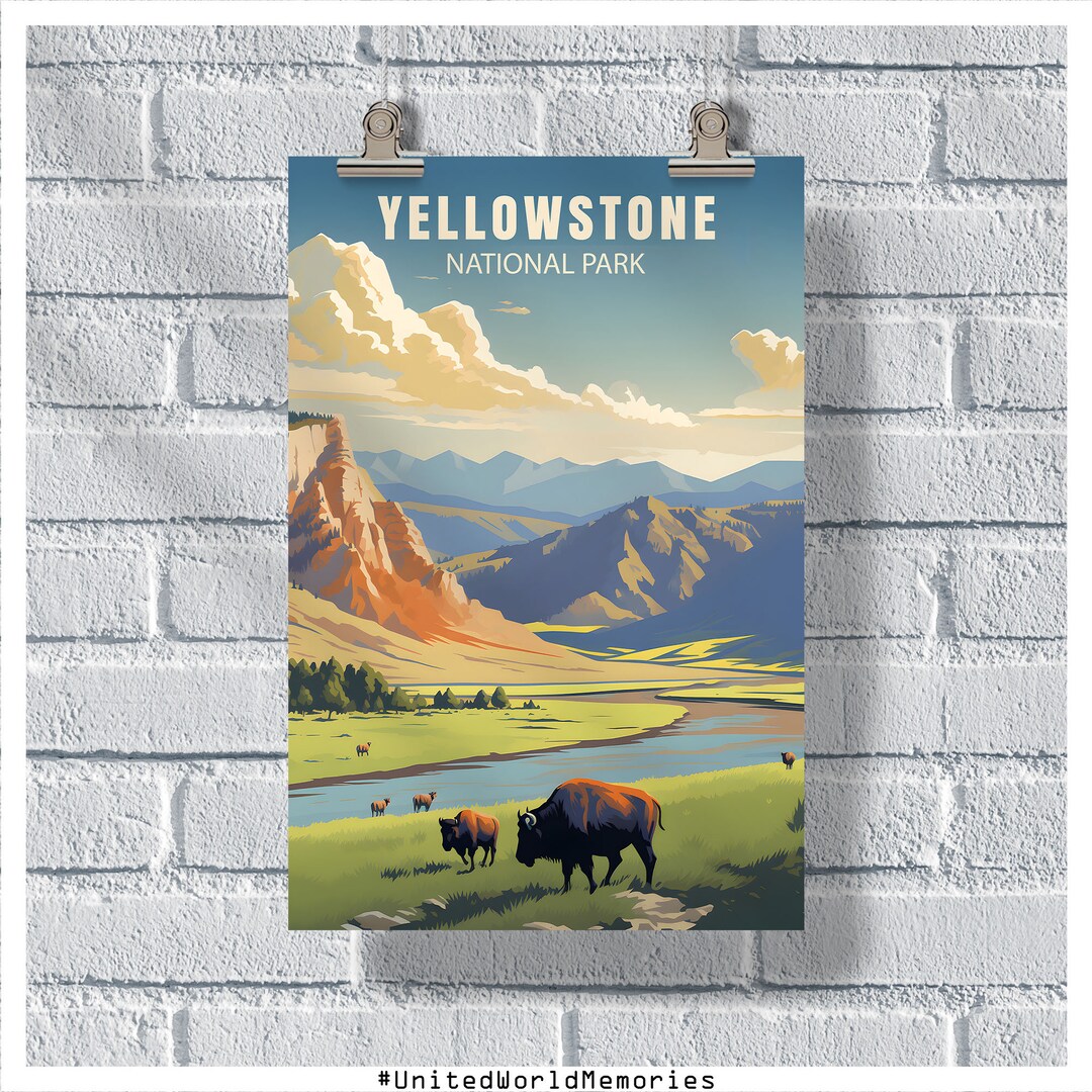 Yellowstone National Park Bison Roam Poster, Yellowstone National Park ...