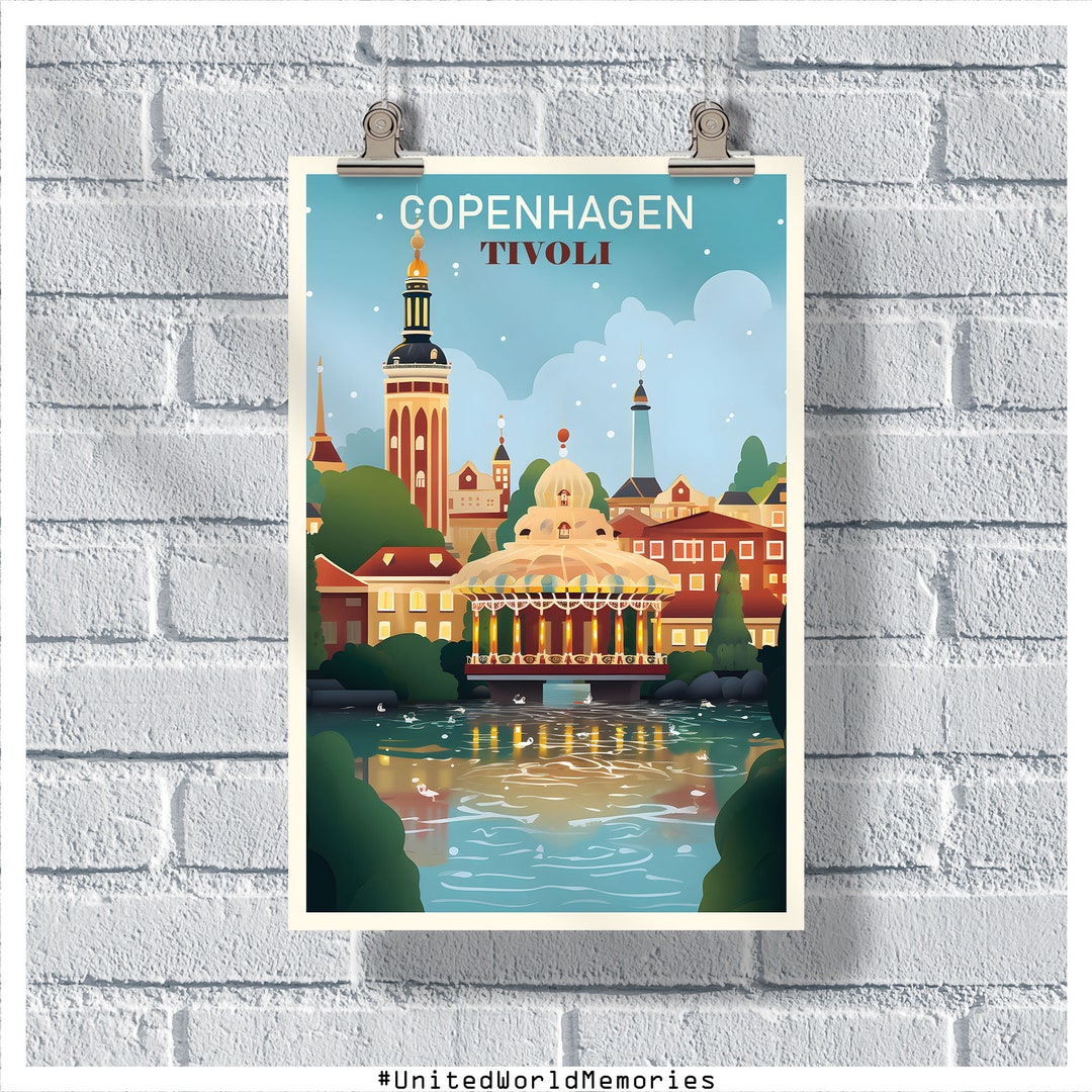 Copenhagen Tivoli Poster, Denmark Travel Poster, Copenhagen Vintage ...