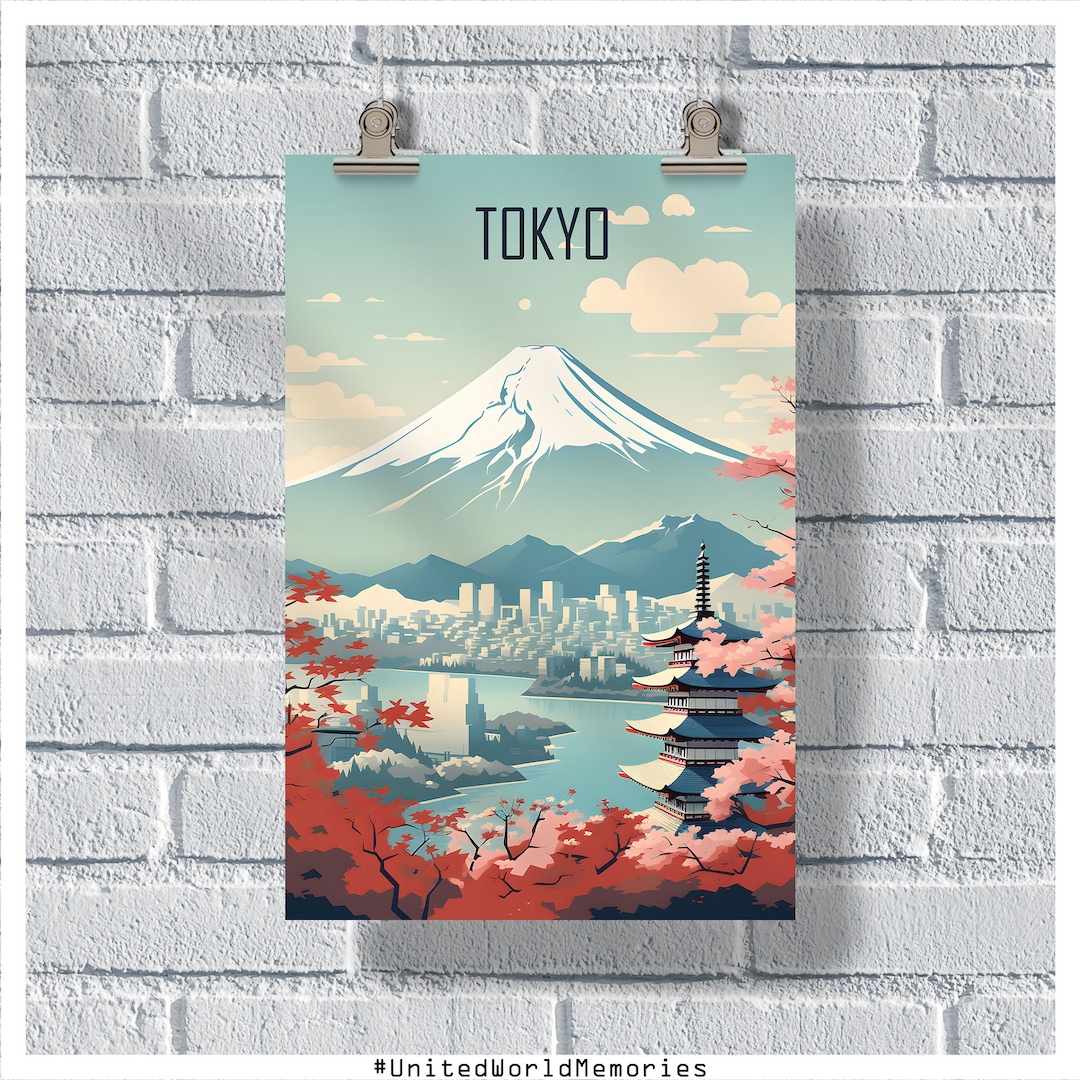 Tokyo Mount Fuji Poster, Tokyo Travel Poster, Japan Poster, Office Wall Decor, Asia Travel Print ...
