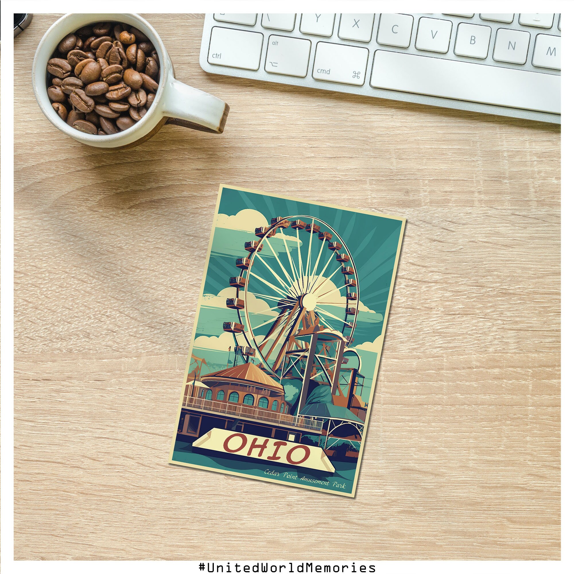 Ohio Travel Poster, Cedar Point Amusement Park Poster, Ohio Vintage ...