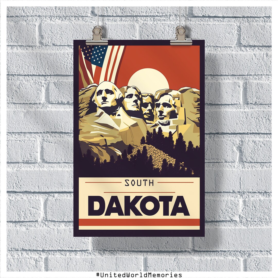 South Dakota Travel Poster, Mount Rushmore Faces Monument Poster, SD ...