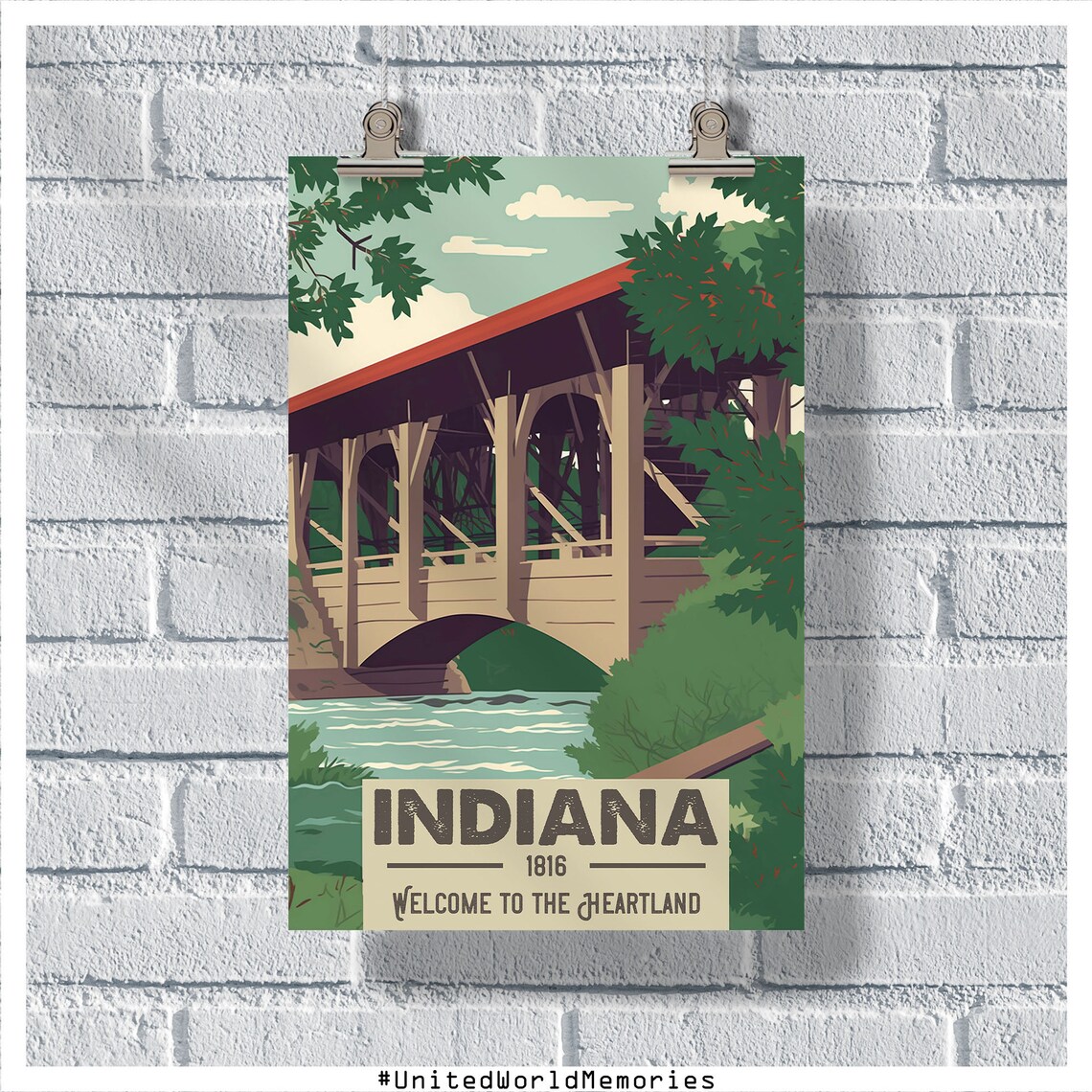 Indiana Travel Poster, Indiana Poster, Indiana Vintage Poster, Wall ...