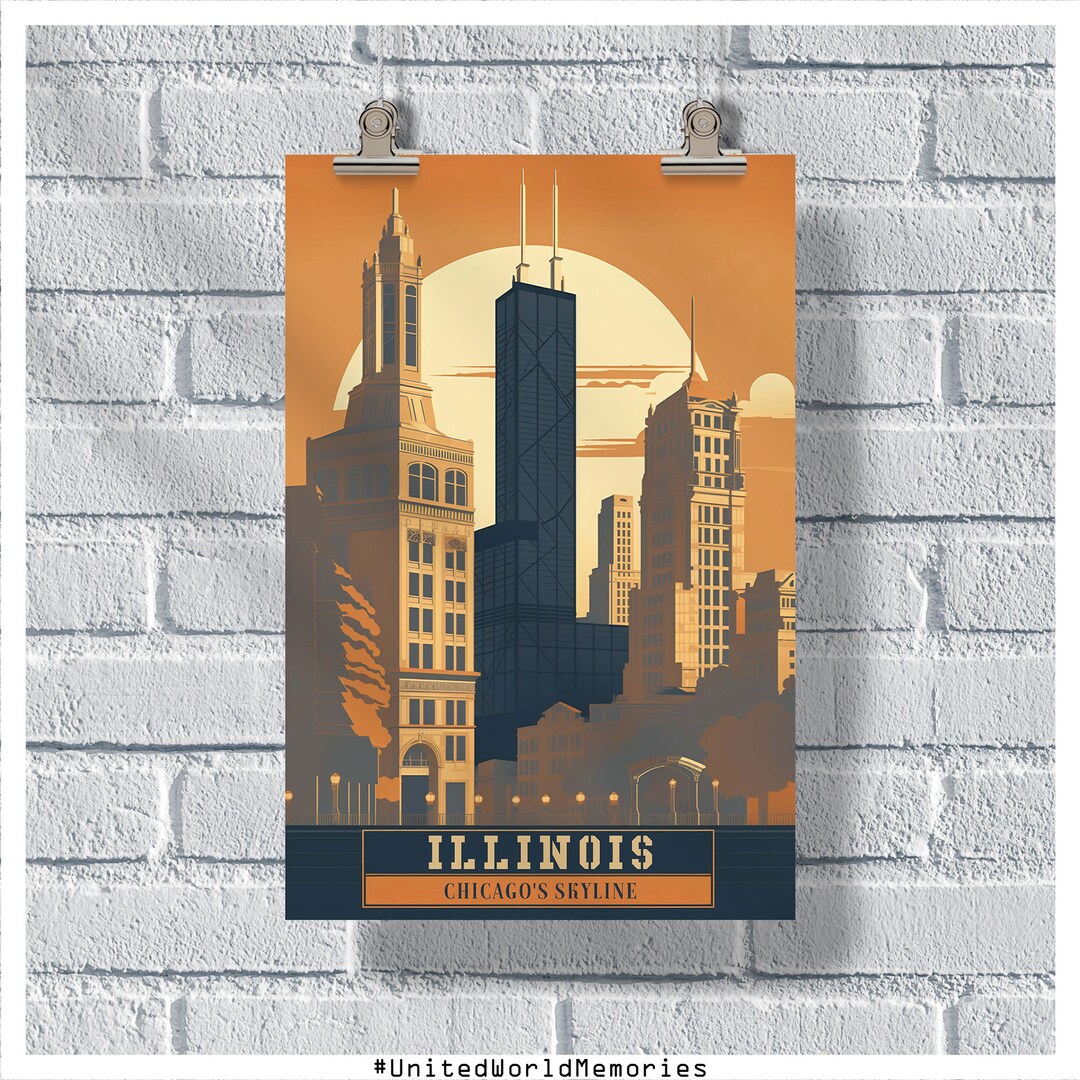 Illinois Travel Poster, Chicago Poster, Illinois Vintage Poster, Wall ...