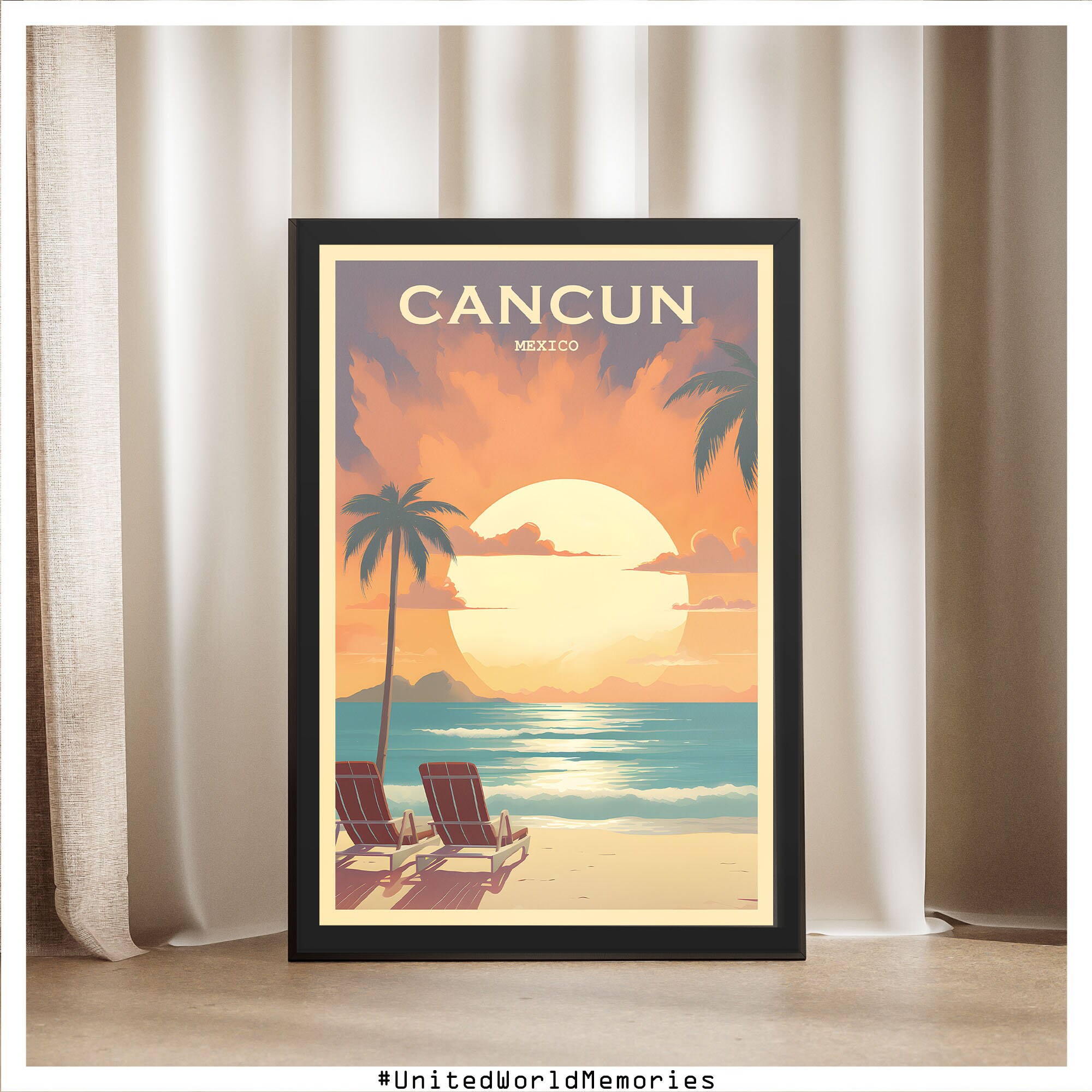 Cancun Playa Delfines Sunset Poster, Cancun Travel Poster, Mexico ...
