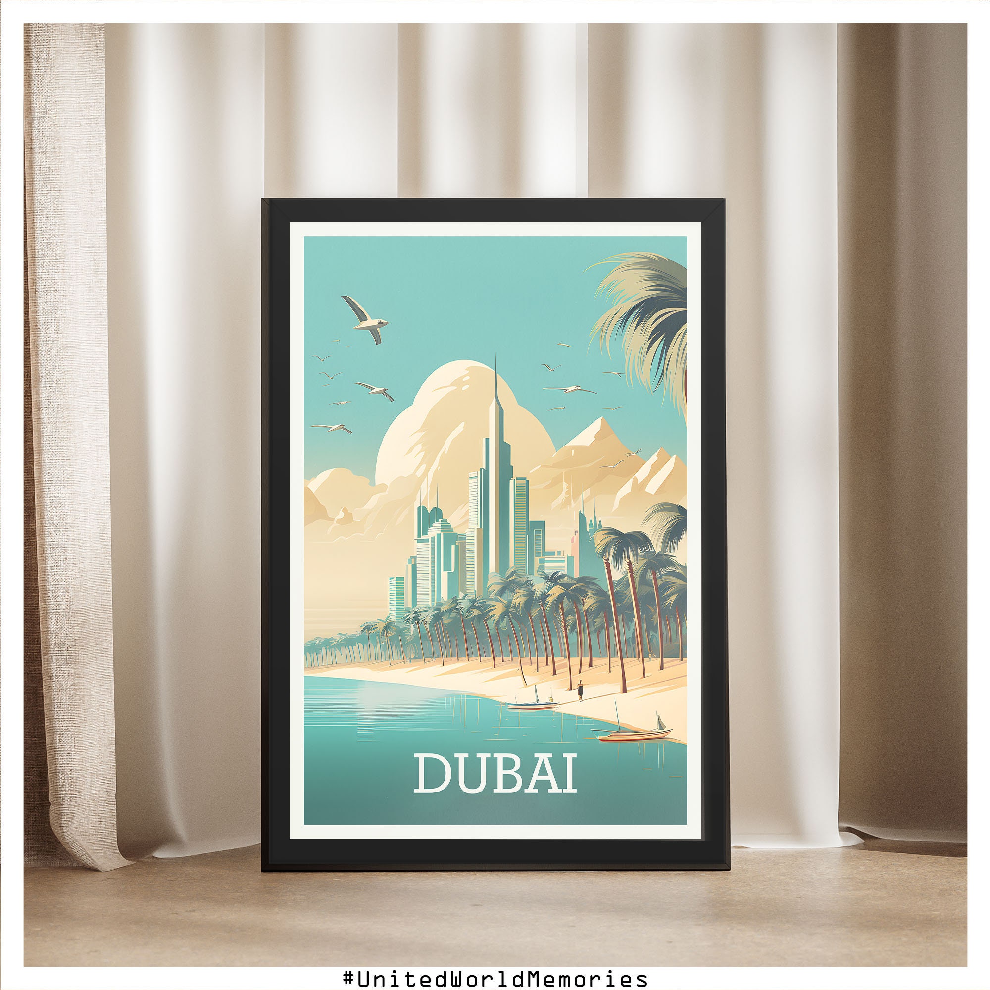 Dubai Palm Jumeirah Poster, Dubai Travel Poster, UAE Poster, Dubai ...