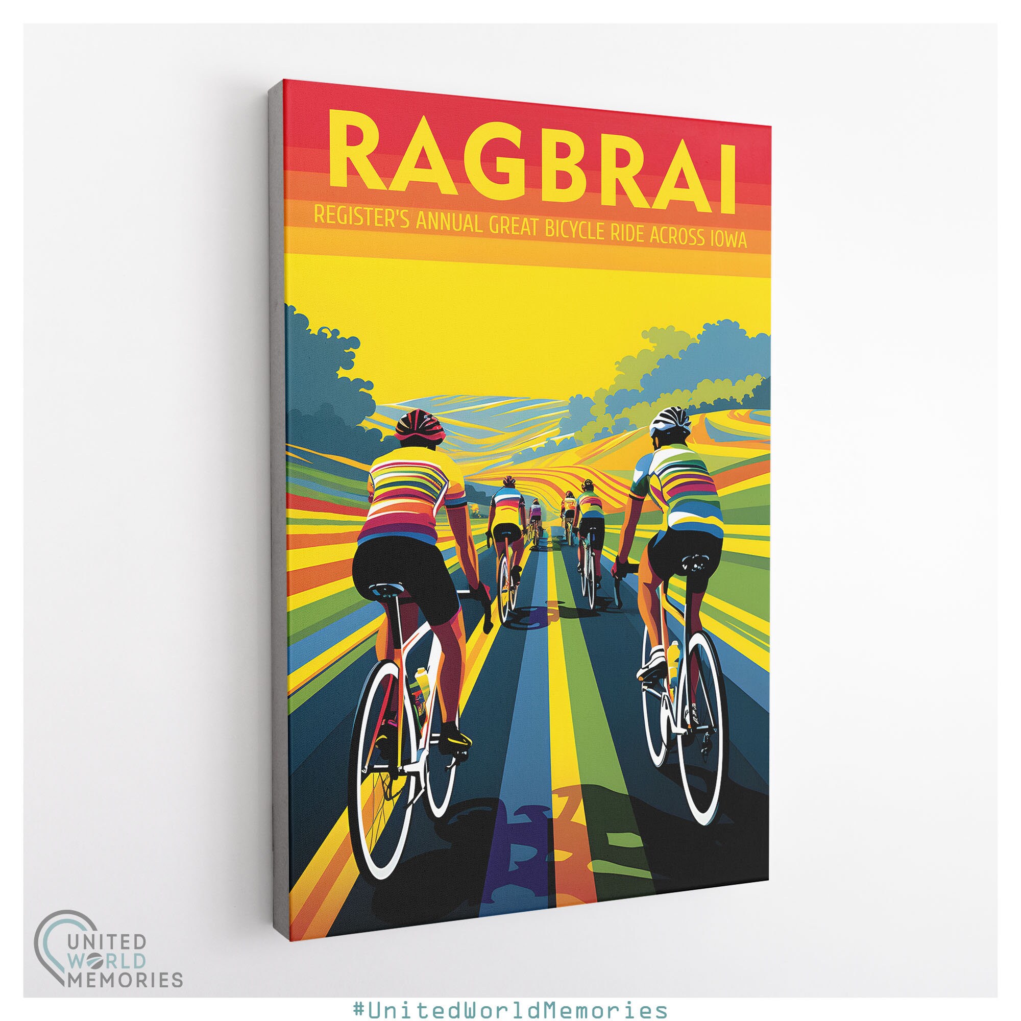 RAGBRAI Dynamic Cycling Poster, Iowa USA Vintage Retro Print, Cycling ...