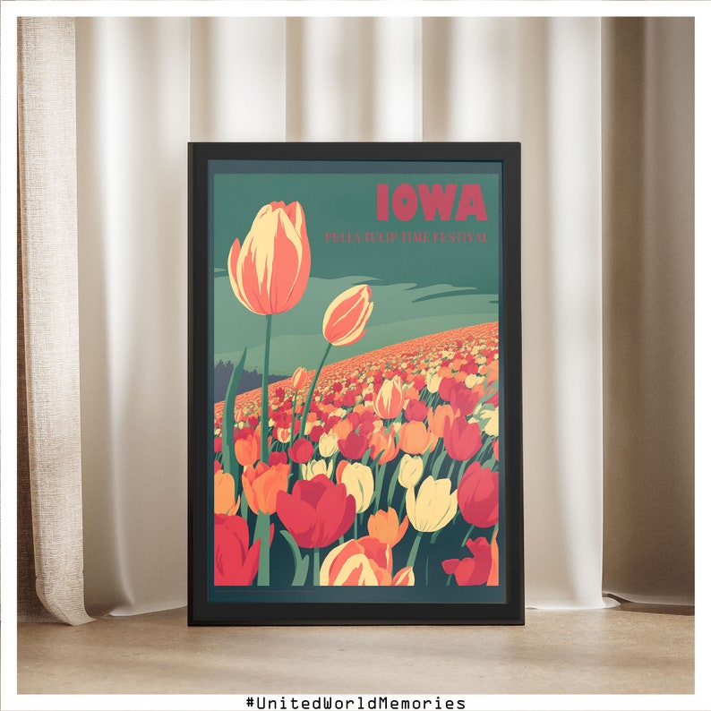 Iowa Travel Poster, Pella Tulip Time Festival Poster, Iowa Vintage ...