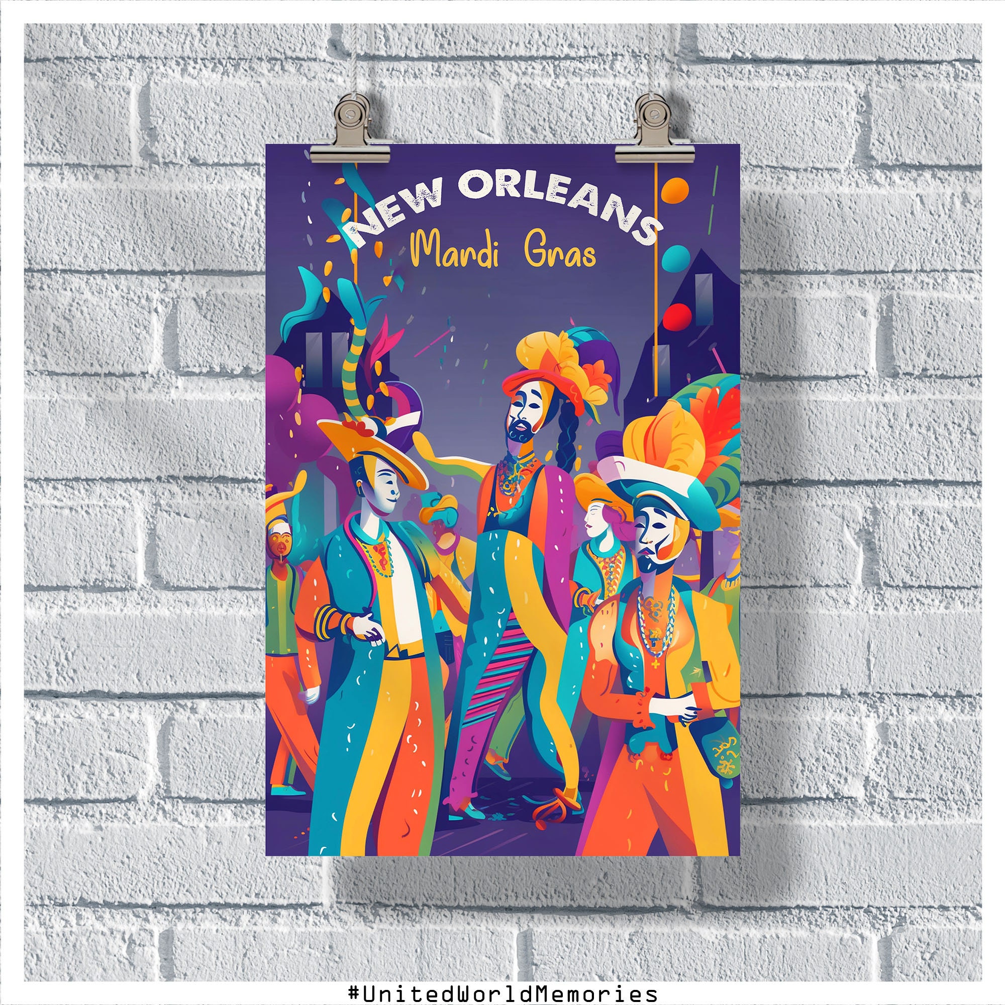 Mardi Gras Poster, New Orleans Poster, Louisiana Travel Poster, Pelican ...