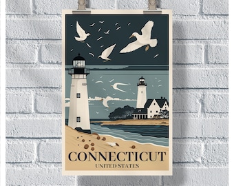 Connecticut Travel Poster, Connecticut Poster, Connecticut Vintage ...