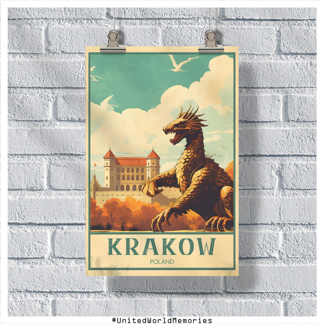 Krakow Dragon of Wawel Hill Poster, Krakow Travel Poster, Poland Poster ...