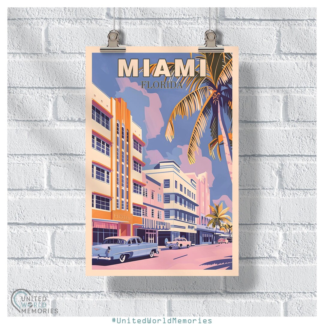 Miami Art Deco Glamour Poster, United States Travel Poster, Miami ...