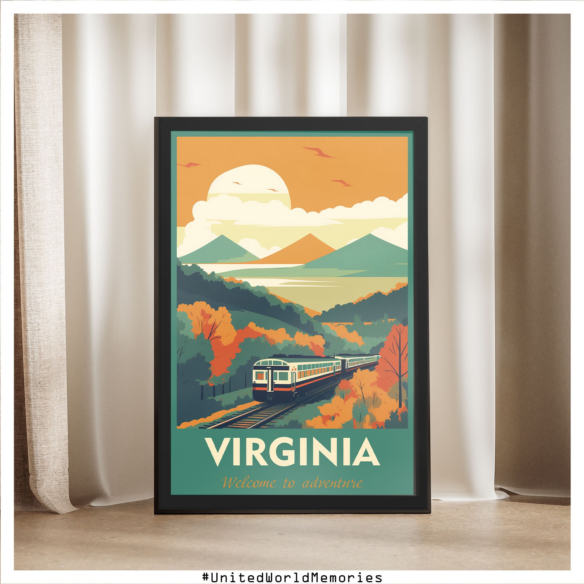 Virginia Travel Poster, Virginia Rail Train Poster, Virginia Vintage ...