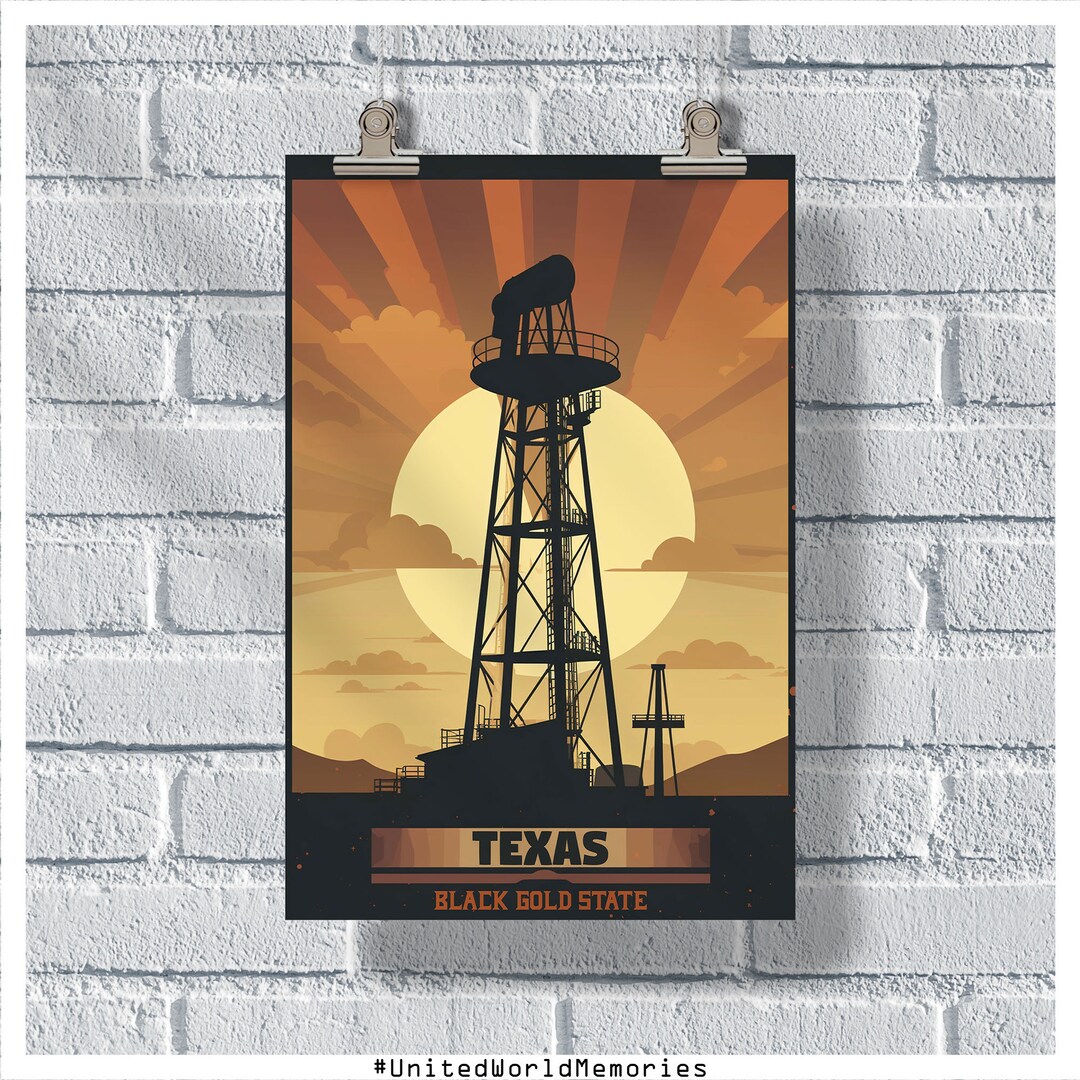 Texas Travel Poster, Black Gold State Poster, Texas Vintage Poster ...