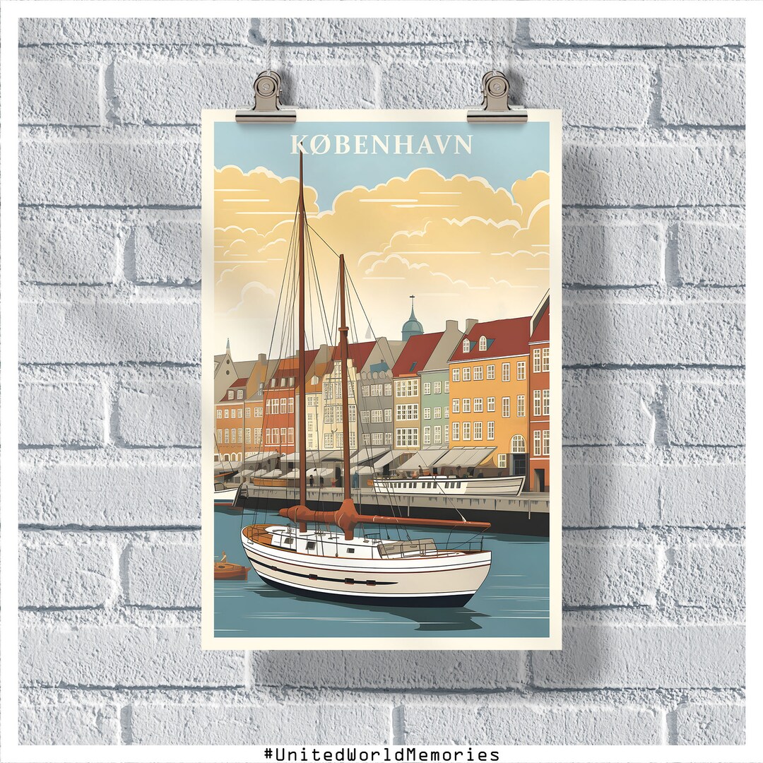 København Nyhavn Harbor Poster, Denmark Travel Poster, Copenhagen ...