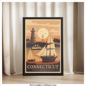 Connecticut Travel Poster, Connecticut Poster, Connecticut Vintage ...