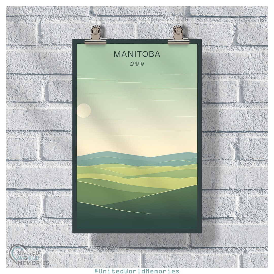 Manitoba Minimalist Prairie Landscape Poster, Manitoba Canada Vintage ...