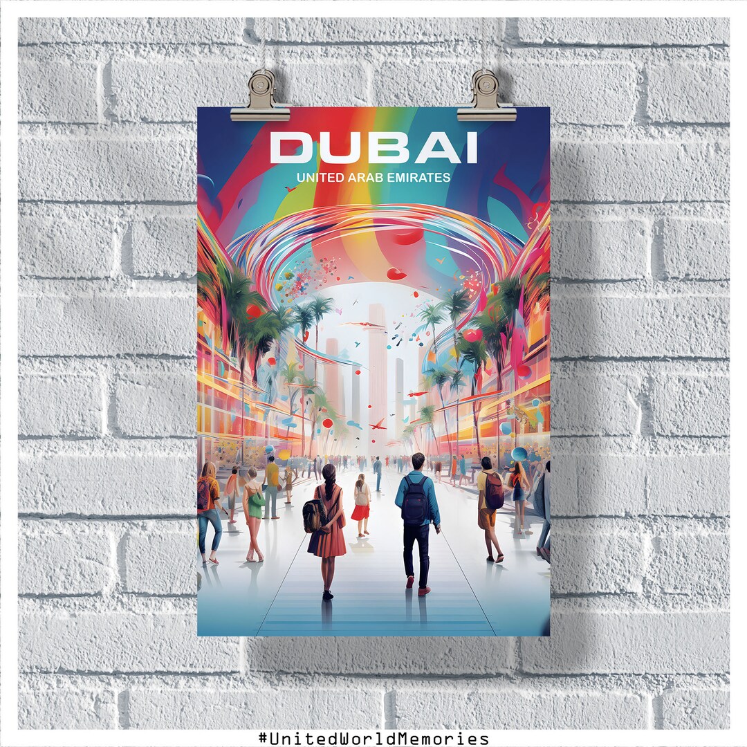 Dubai Mall Poster, Dubai Travel Poster, UAE Poster, Dubai Vintage Retro ...