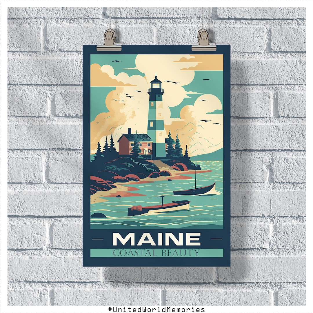 Maine Travel Poster, Welcome to Maine Poster, Maine Vintage Poster ...