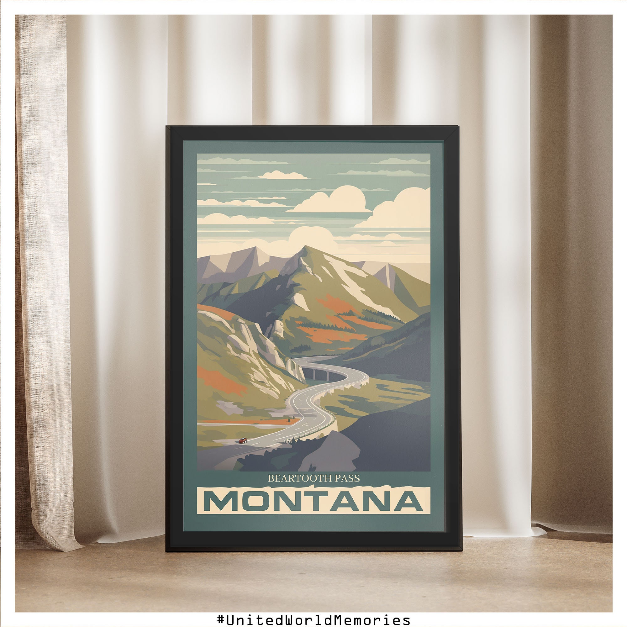 Montana Travel Poster, Beartooth Pass Poster, Montana Vintage Poster ...