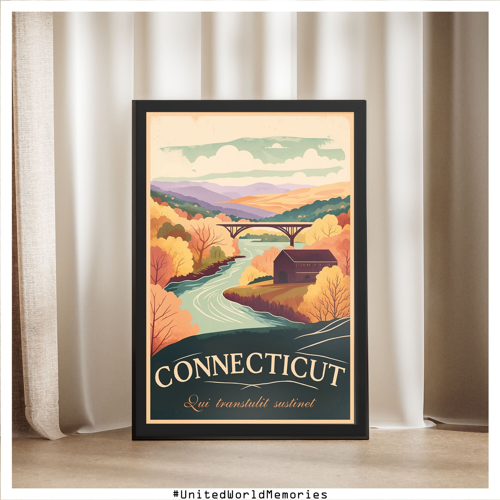 Connecticut Travel Poster, Connecticut Poster, Connecticut Vintage ...