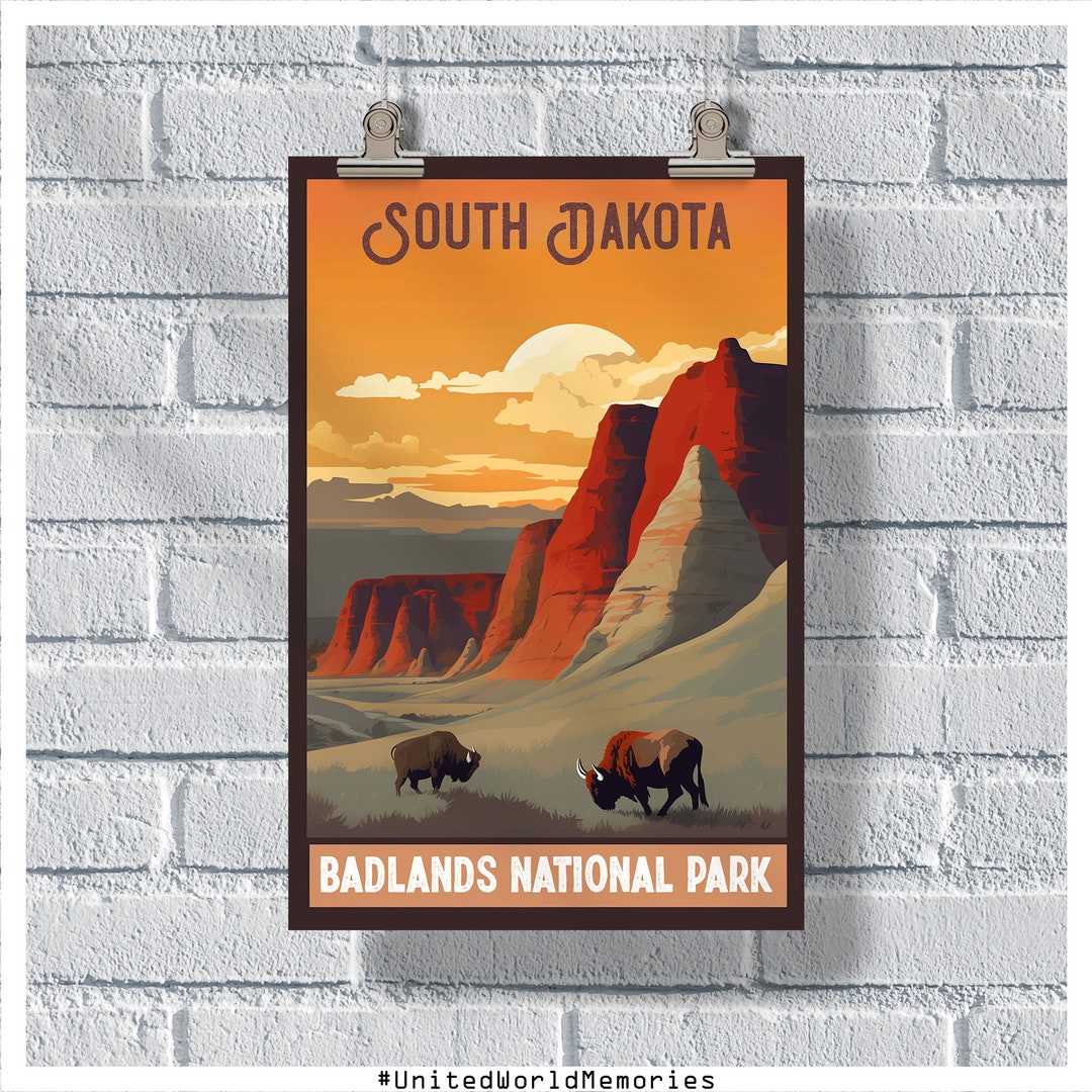 South Dakota Travel Poster, Badlands National Park Poster, SD Poster ...
