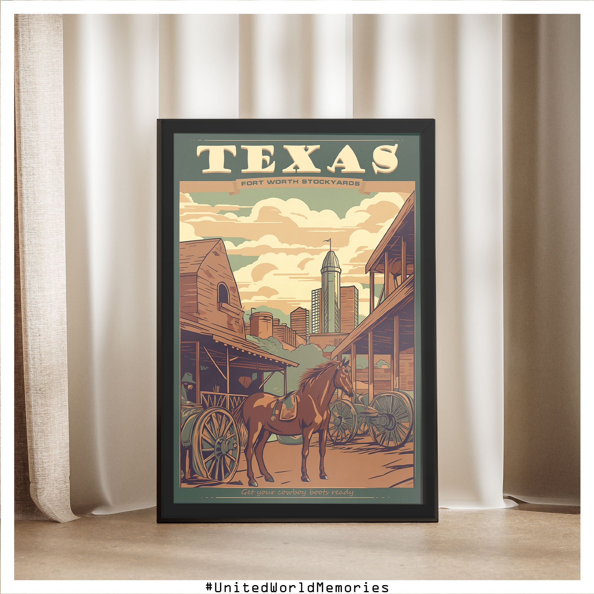 Texas Travel Poster, Fort Worth Stockyards Poster, Texas Vintage Poster ...