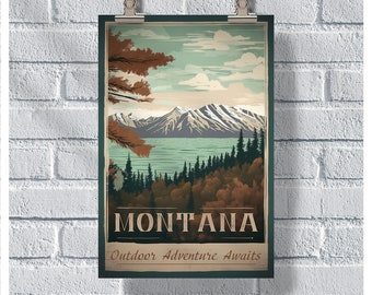 Montana Travel Poster, Beartooth Pass Poster, Montana Vintage Poster ...