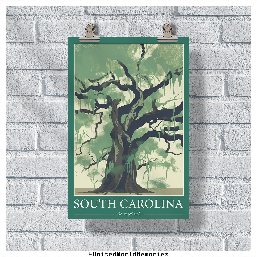 South Carolina Travel Poster, the Angel Oak Poster, SC Vintage Poster ...