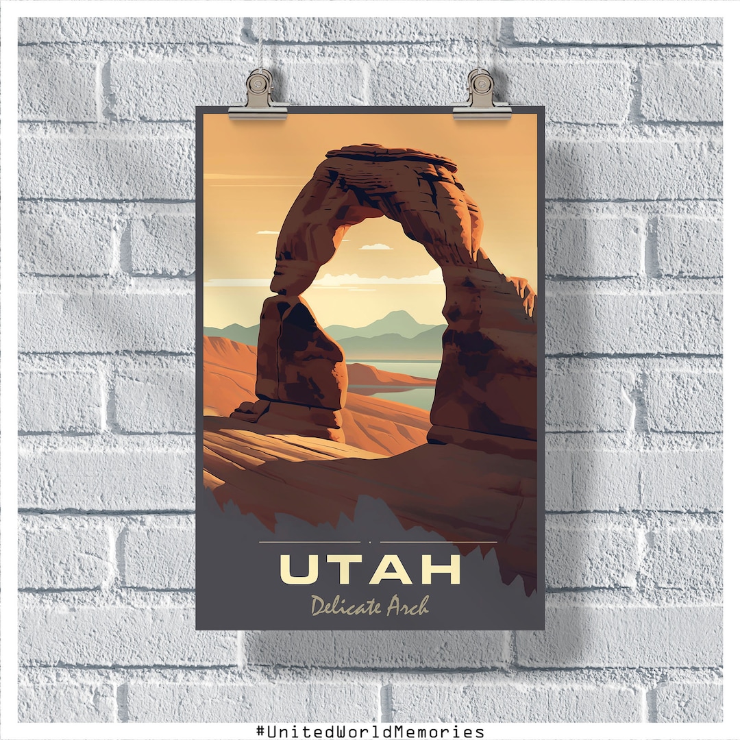 Utah Travel Poster, Delicate Arch Poster, Utah Vintage Poster, Wall ...