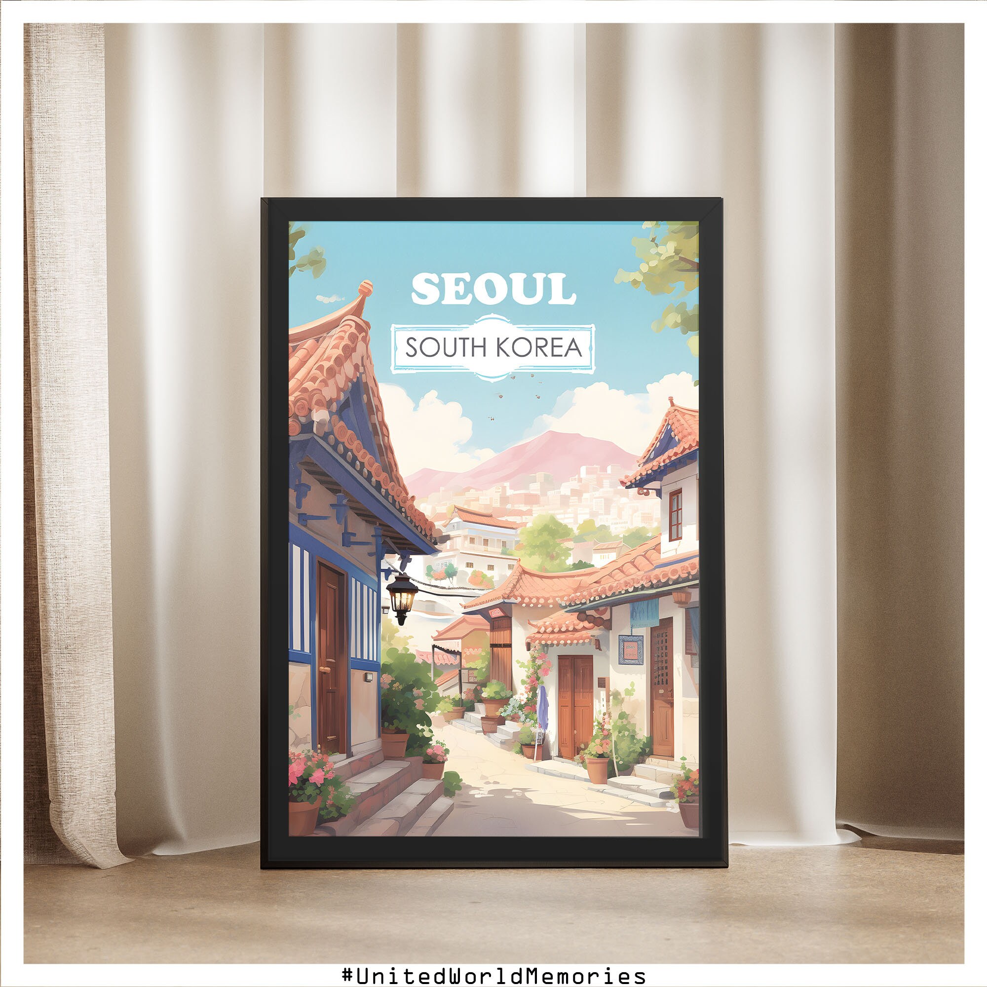 Seoul Bukchon Hanok Village Poster, Seoul Travel Poster, South Korea ...