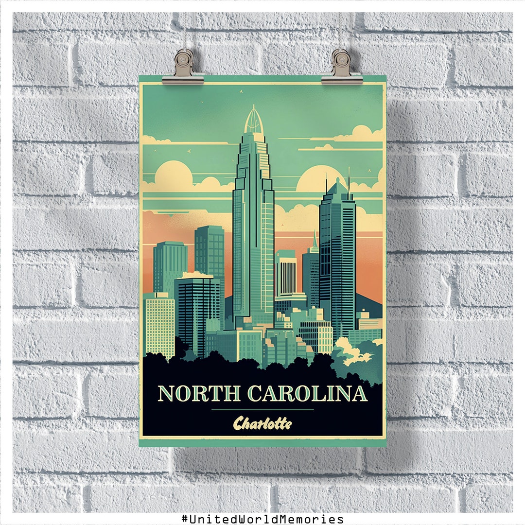 North Carolina Travel Poster, NC Charlotte Poster, North Carolina ...