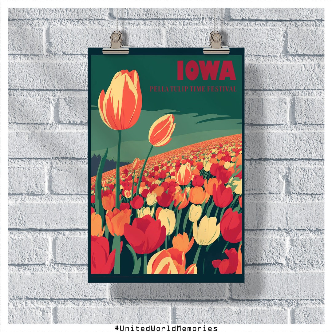 Iowa Travel Poster, Pella Tulip Time Festival Poster, Iowa Vintage ...