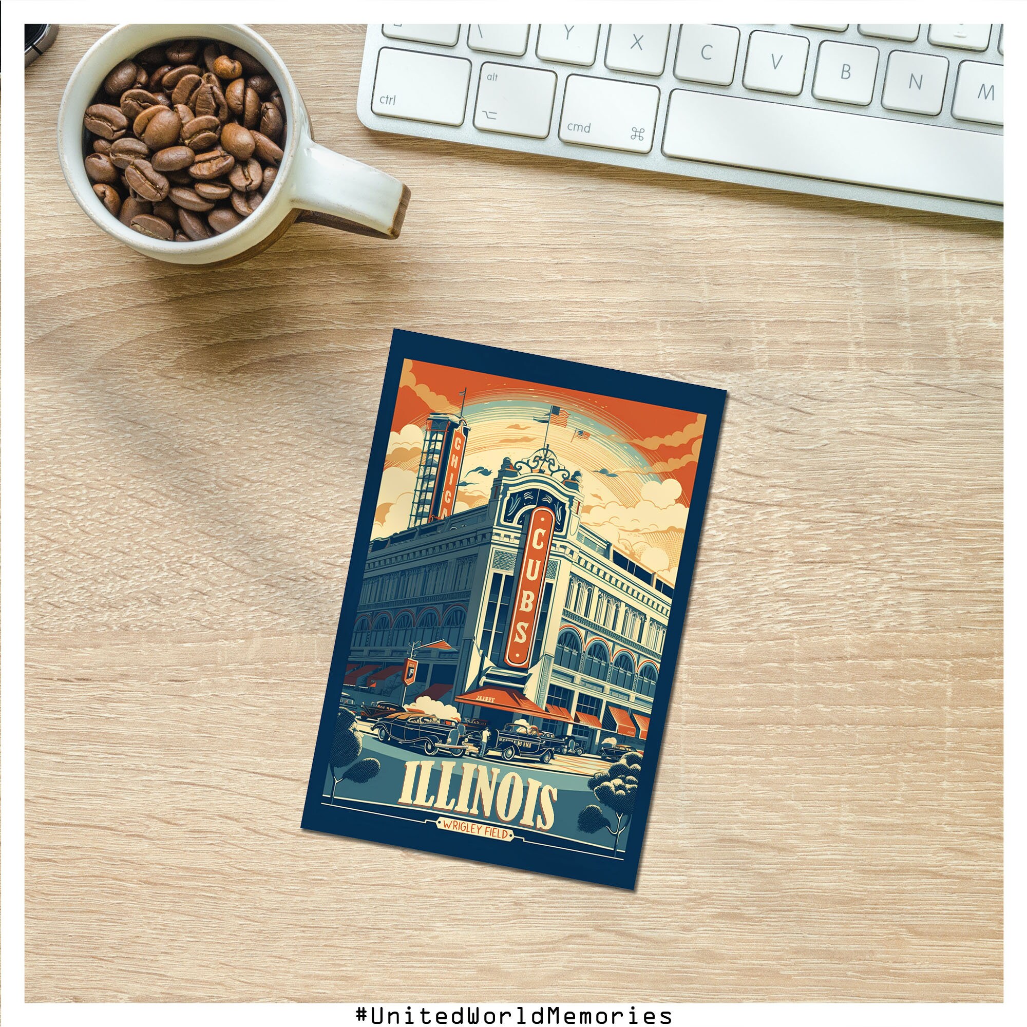 Illinois Travel Poster, Wrigley Fields Poster, Illinois Vintage Poster ...